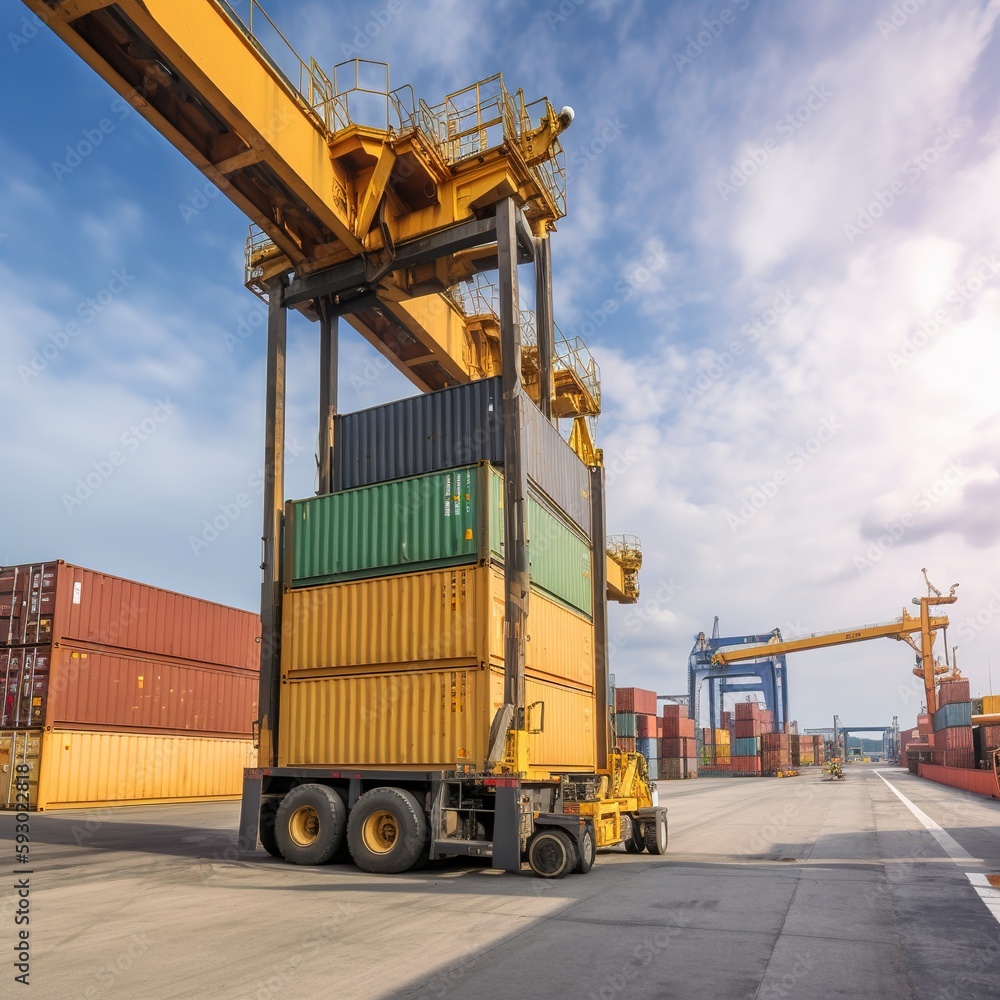 cargo freight containers, Container stacker crane lifting up stacking ...