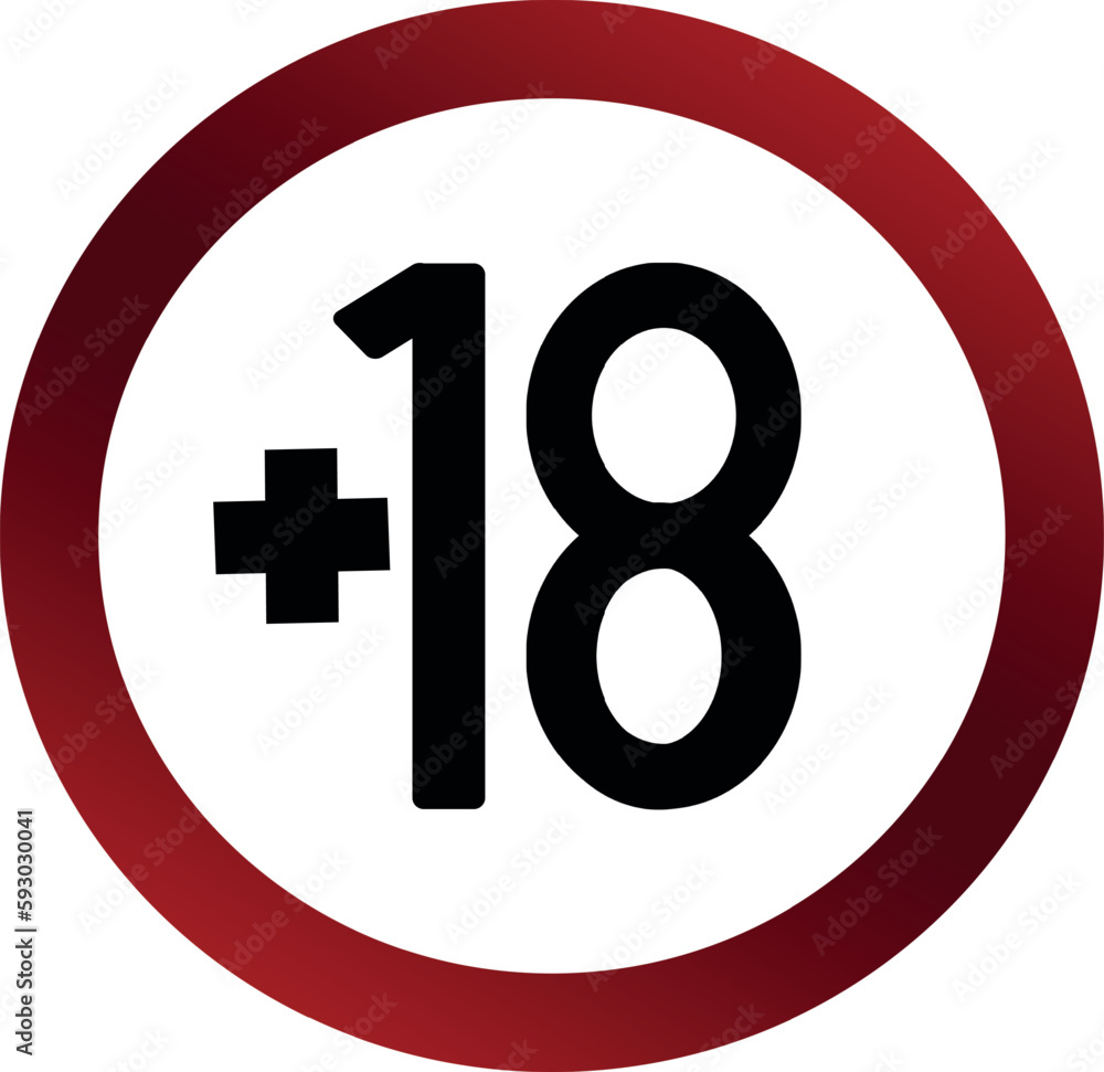 18 sign warning symbol isolated on white background, 18 plus, censored ...