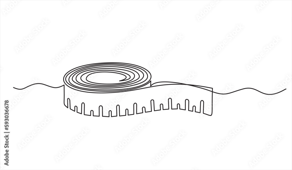 Continuous one line drawing of Measure tape Stock Vector | Adobe Stock