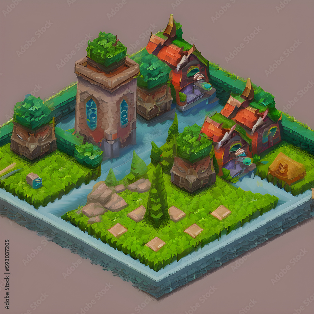 Generic Isometric Environment. Oil Painting Style. Content for RPG and ...