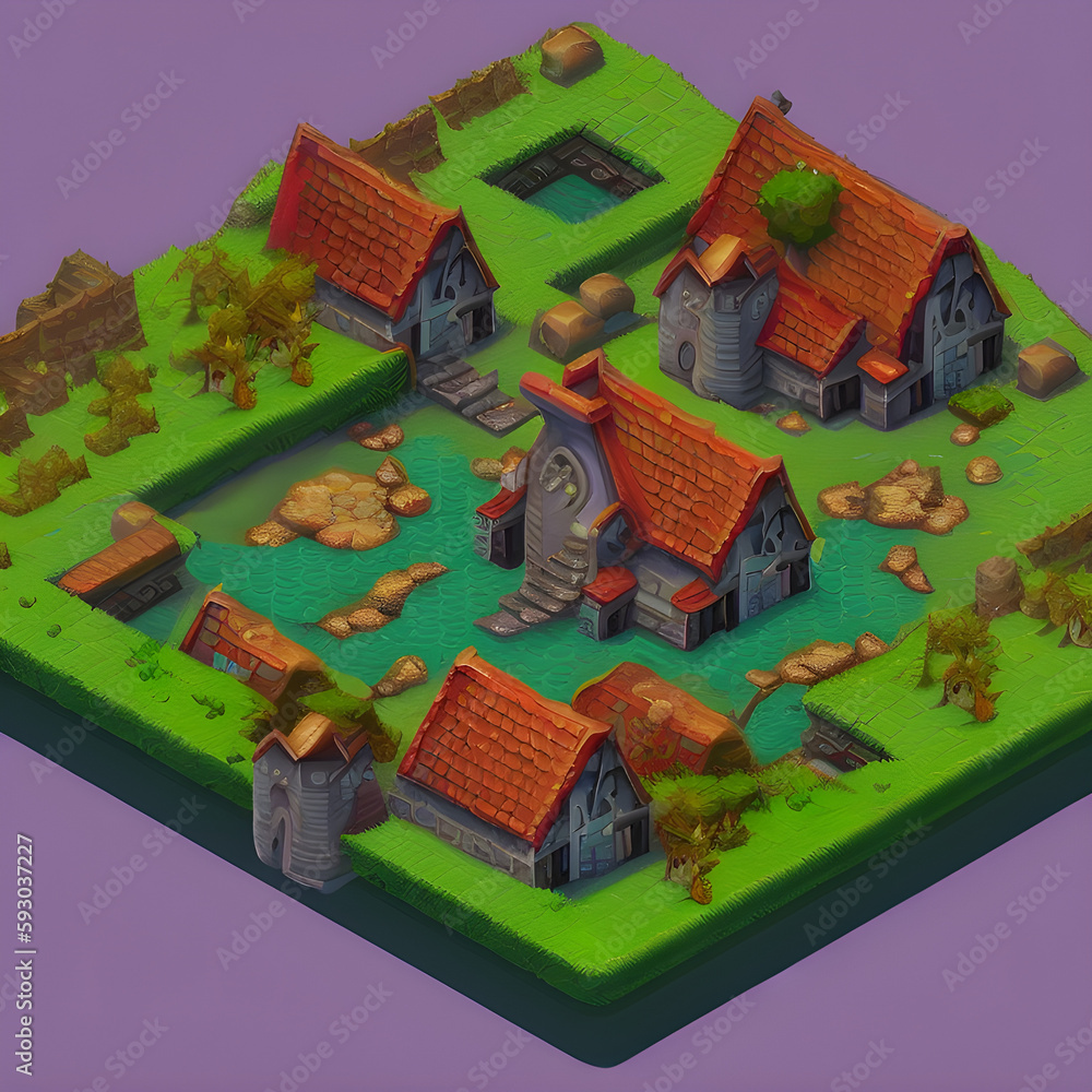 Generic Isometric Environment. Oil Painting Style. Content for RPG and ...