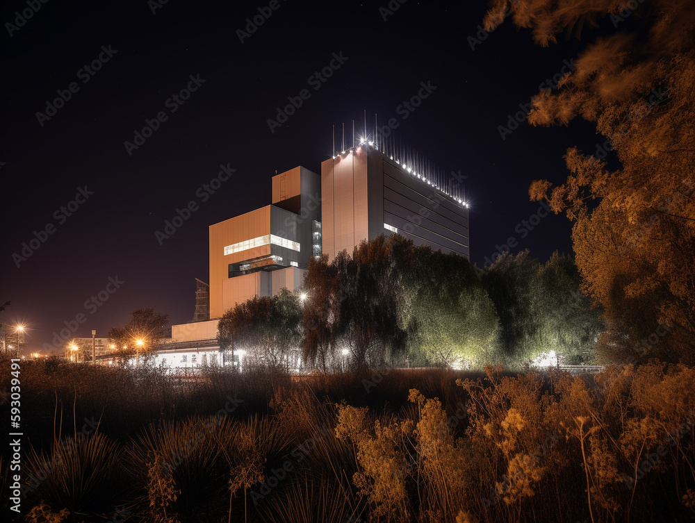Big blocky powerplant building housing a futuristic modern nuclear ...