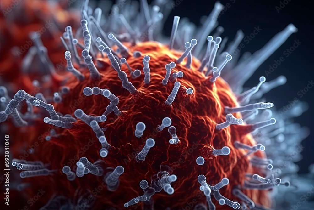 Generative AI illustration of the covid 19 Virus seen from an electron ...