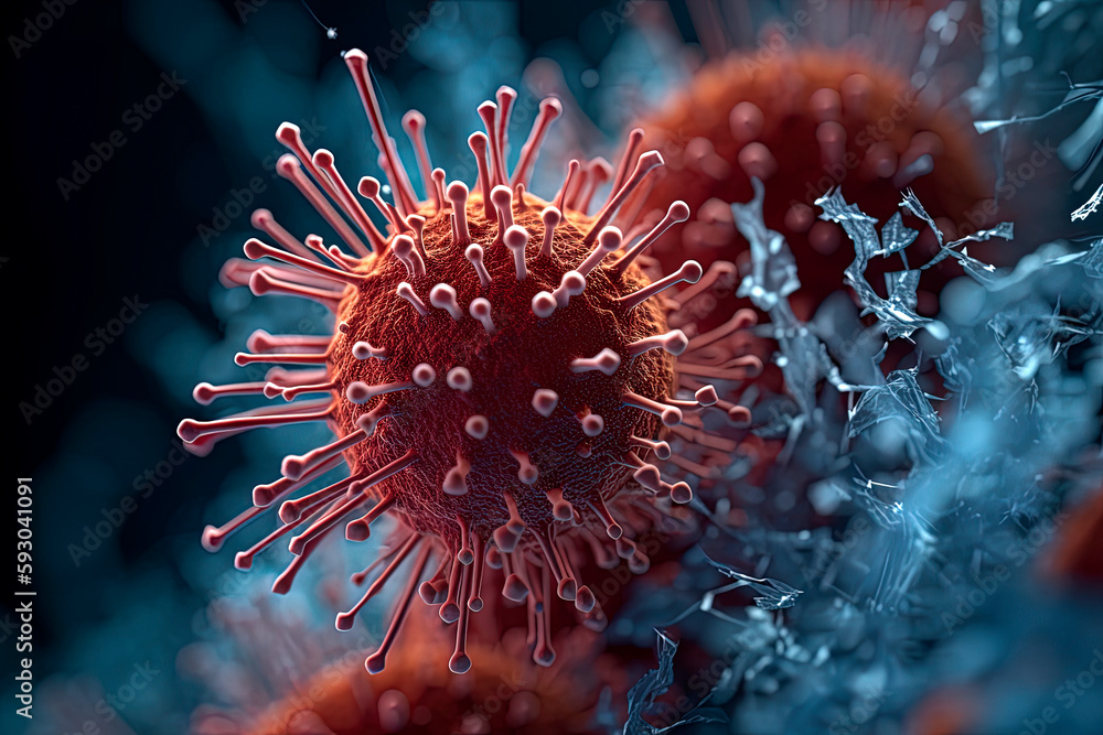 Generative AI illustration of the covid 19 Virus seen from an electron ...