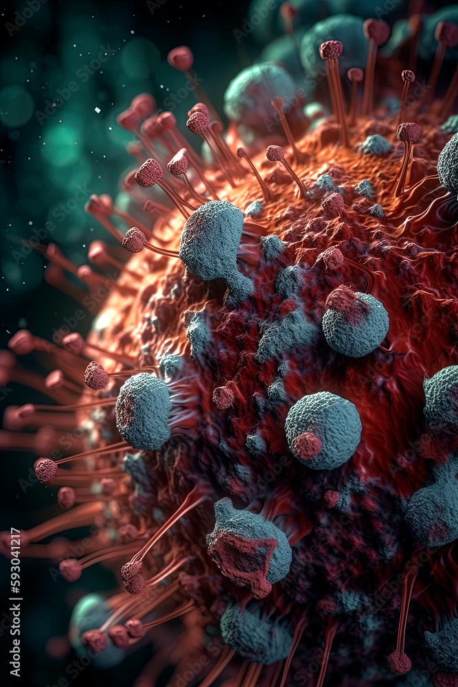 Generative AI illustration of the covid 19 Virus seen from an electron ...