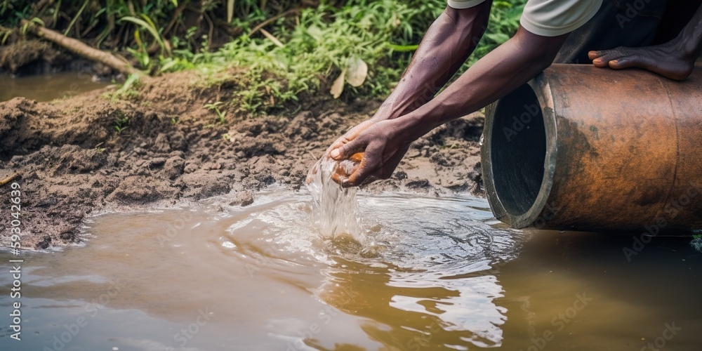 A contaminated water source, exemplifying the global challenge of ...