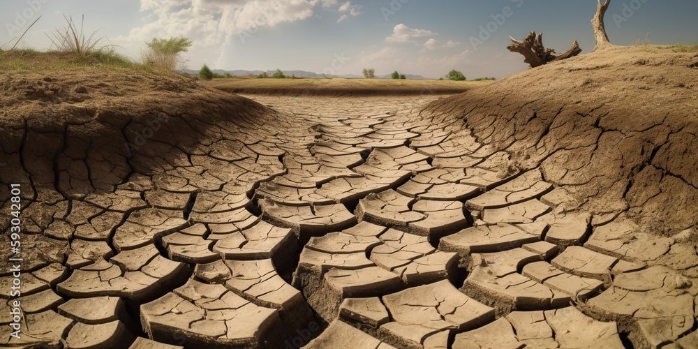 A cracked earth landscape, depicting the devastating consequences of ...