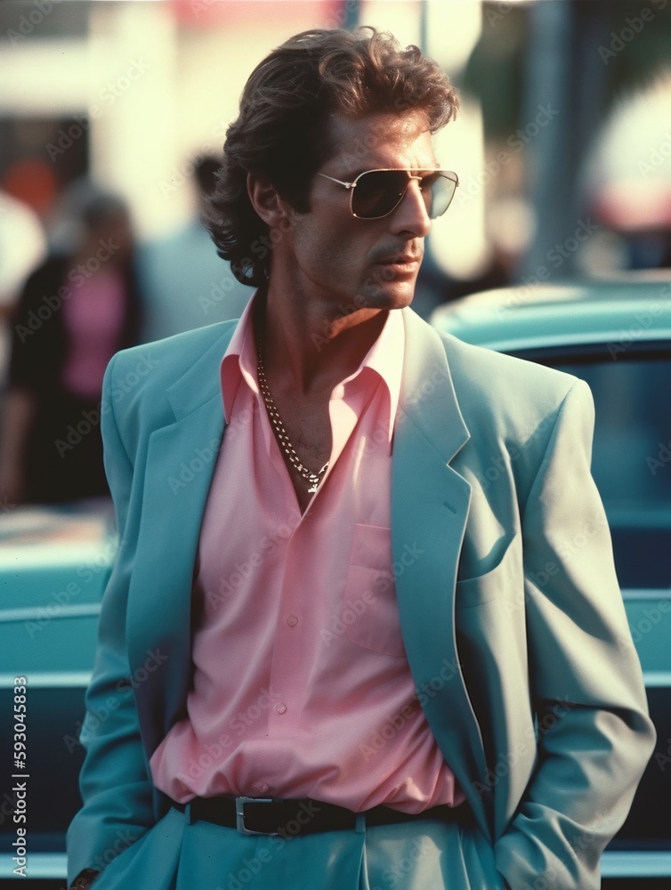 Retro wave vice Miami fashioned man Portrait. 80's Synth wave. Outrun ...