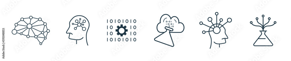 Machine learning and Artificial intelligence, technology icon set ...