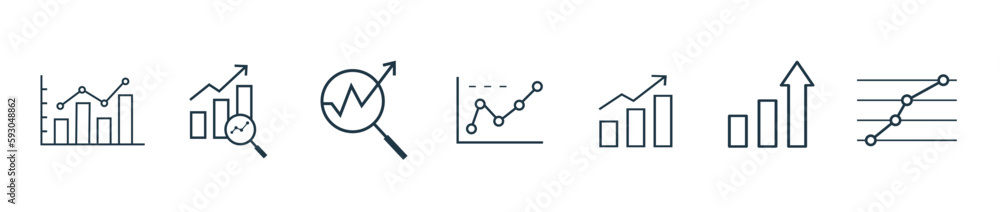 Analysis and statics icon set. Graph, chart, analytics, growth line ...
