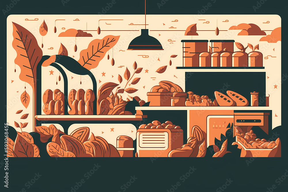 Production of bread products. Flat illustration created with Generative ...