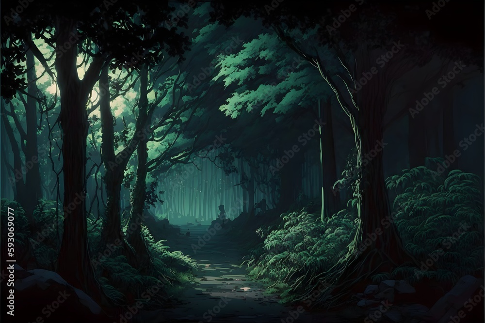 Dark Anime Forest Background
