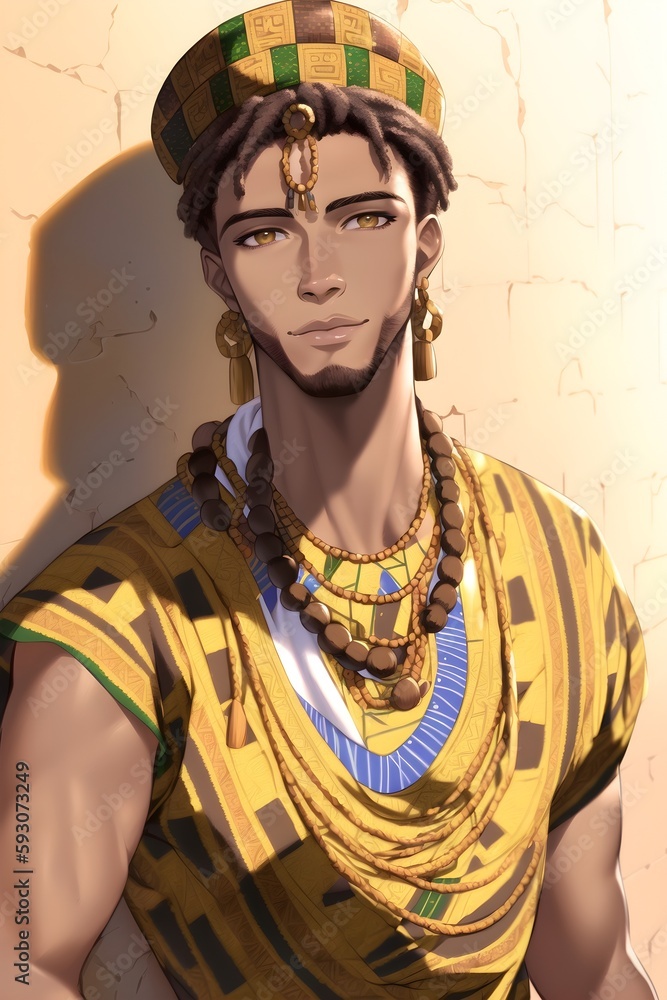 Handsome african man in a dashiki dress in anime style digital painting ...