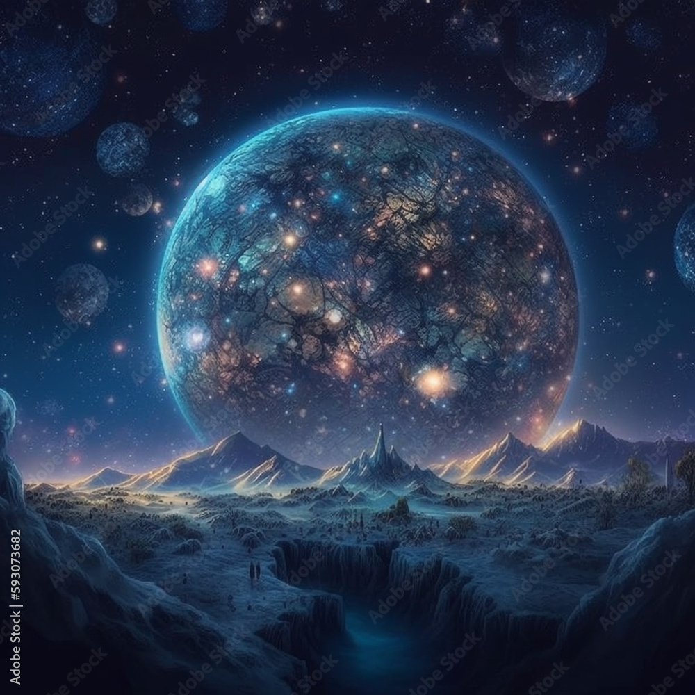 AI Generated wallpaper of a magical epic full moon, magic cosmos nebula ...