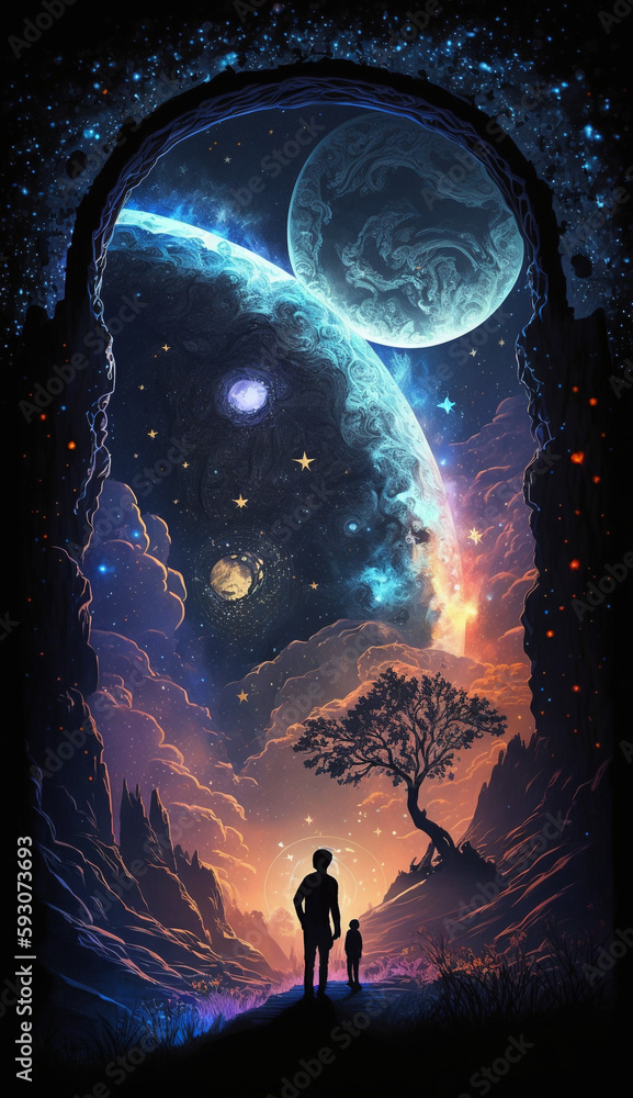 AI space illustration for display, Futuristic couple in a fantasy world ...