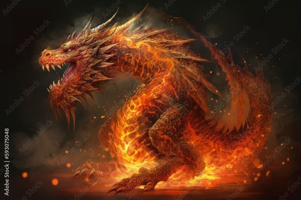 Dragon from fire on black background. Dragon drawn by fire. Flame with ...