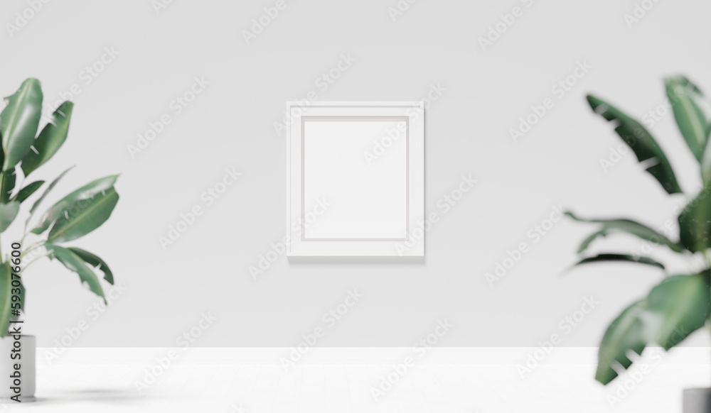 Mockup of a generic room with grey wall, white floor, empty picture ...