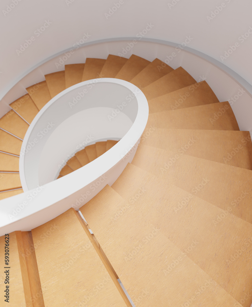Spiral staircase top view, 3d rendering. Digital illustration of curved ...