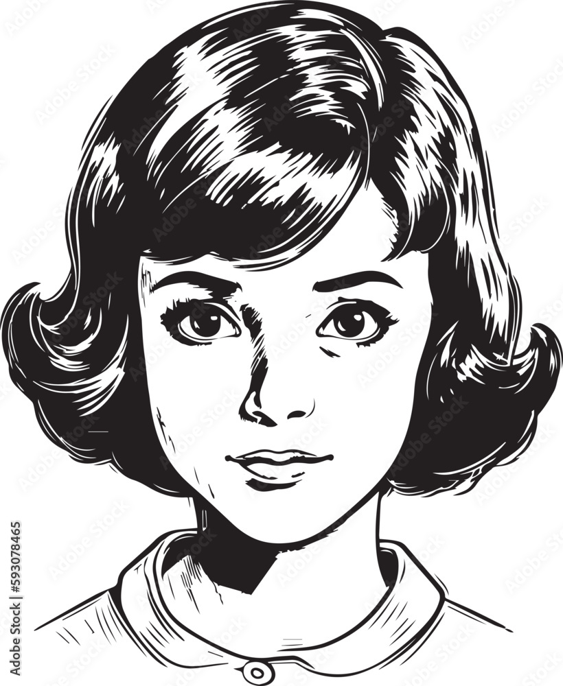 Vintage girl kids 60s style young kids . Retro comics black and white ...