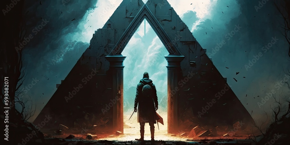 Digitally illustrated painting of a man standing and gazing at a ...