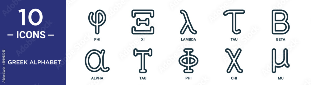 Vektorová grafika „greek alphabet outline icon set includes thin line ...