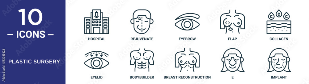 plastic surgery outline icon set includes thin line hospital, eyebrow ...