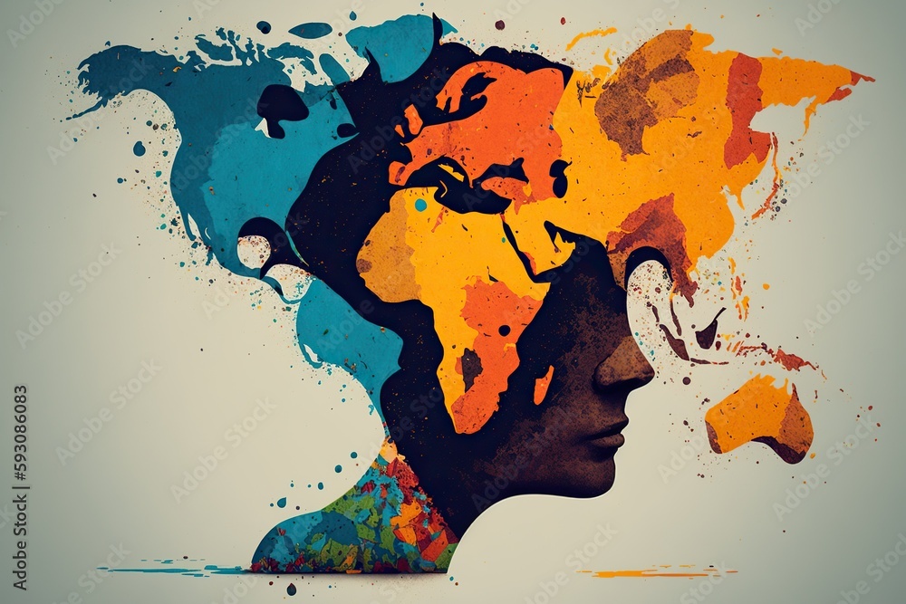 World map made from psychological problems, created with Generative AI ...