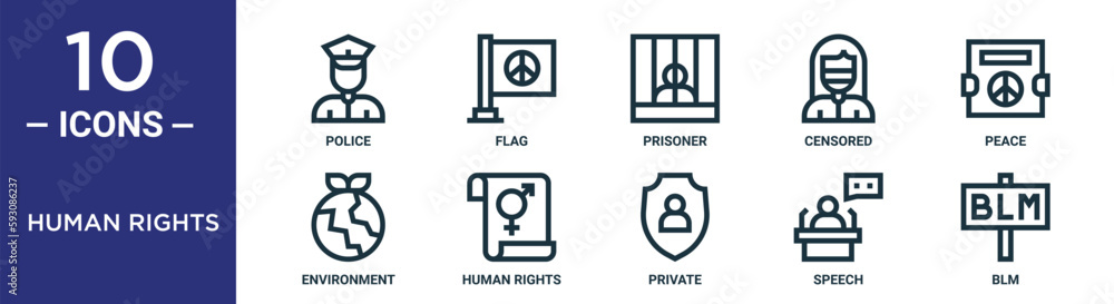 human rights outline icon set includes thin line police, prisoner ...