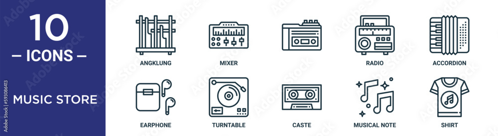 Vetor de music store outline icon set includes thin line angklung ...