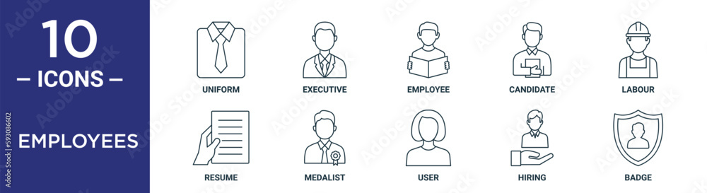 employees outline icon set includes thin line uniform, employee, labour ...