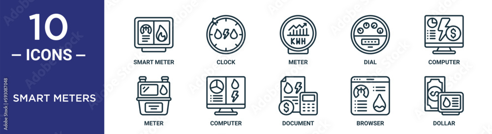 smart meters outline icon set includes thin line smart meter, meter ...