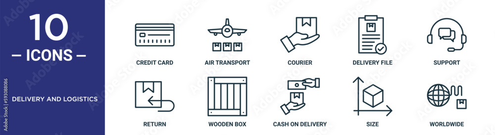 delivery and logistics outline icon set includes thin line credit card ...