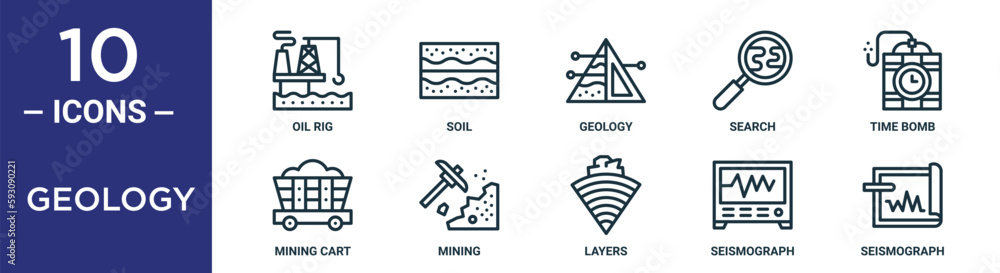 geology outline icon set includes thin line oil rig, geology, time bomb ...