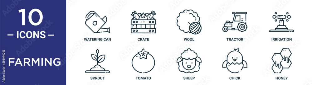 farming outline icon set includes thin line watering can, wool ...
