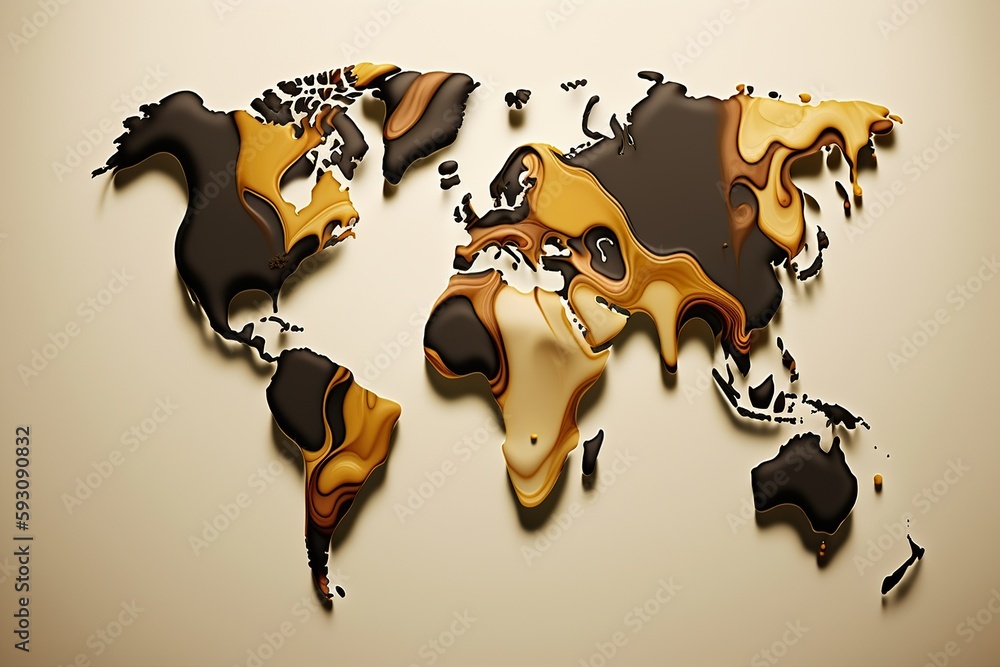 Map of the world made from oil, created with Generative AI technology ...