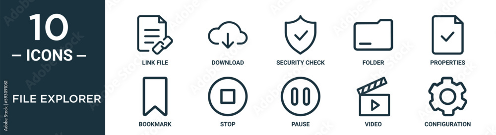 file explorer outline icon set includes thin line link file, security ...