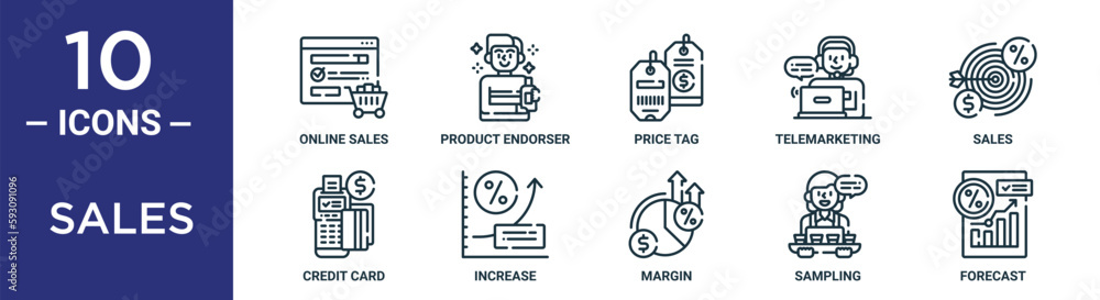 Vetor de sales outline icon set includes thin line online sales, price ...