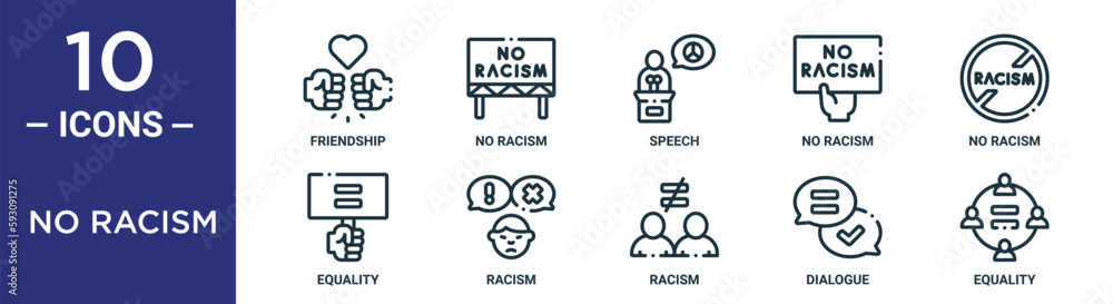 no racism outline icon set includes thin line friendship, speech, no ...