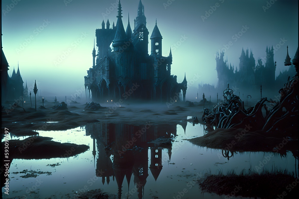 A 80s dark medieval fantasy movie of a corrupted looking medival city ...