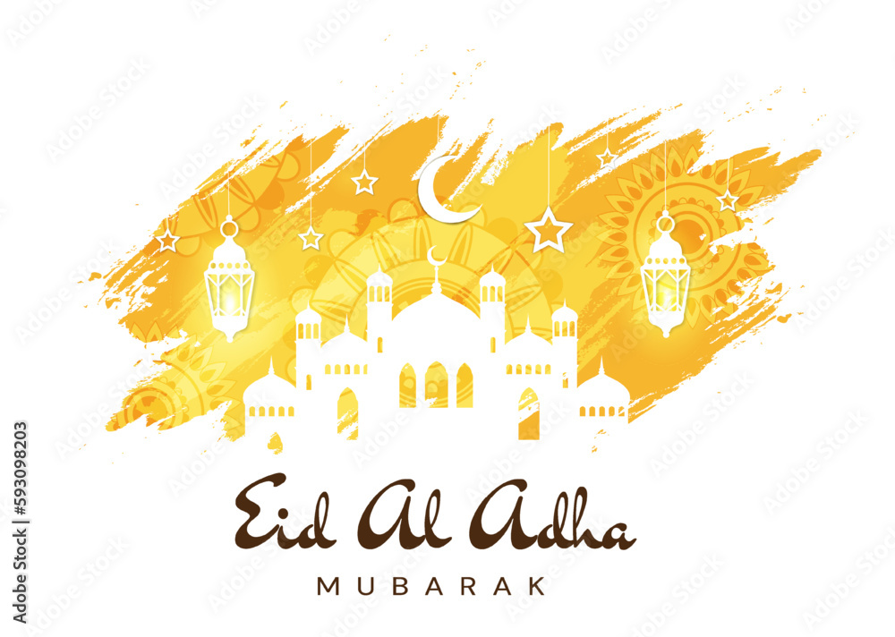 Kurban Bayram banner. Silhouette of traditional oriental building under ...