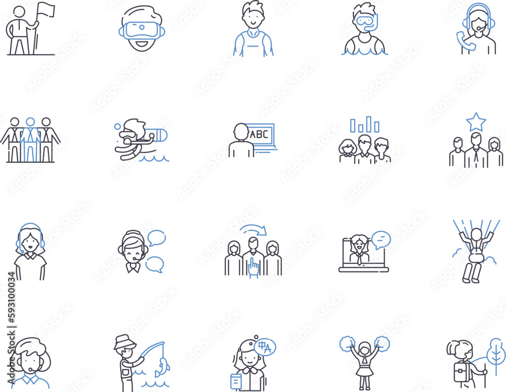 Young people outline icons collection. Youth, teens, adolescents ...