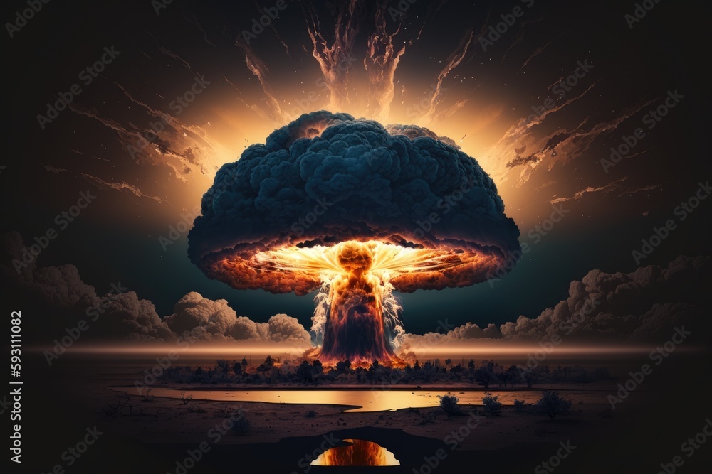 A nuclear explosion in the open air. Symbol of nuclear energy threats ...