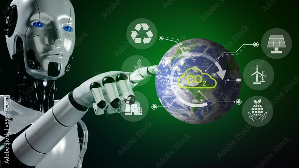 Vídeo do Stock: Robot touching global earth with icons in co2 ...