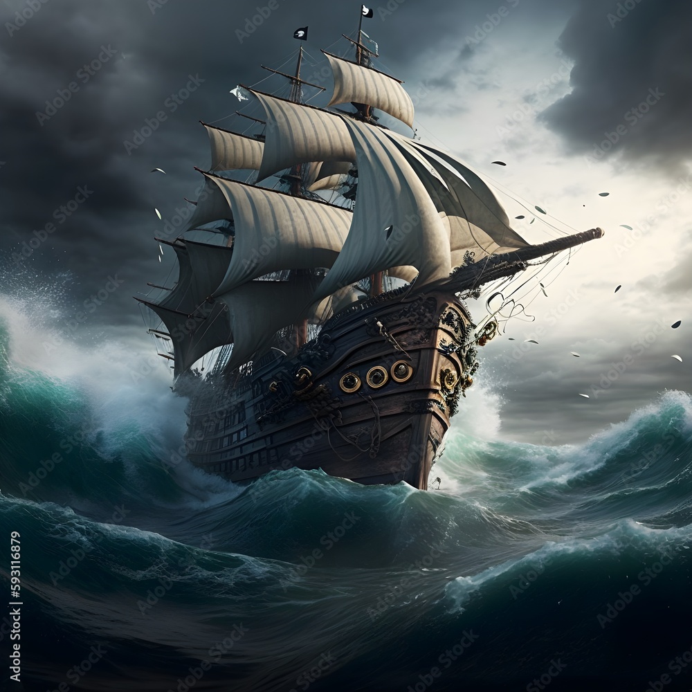 pirate captain sailing the dangerous seas stormy weather pirates ...