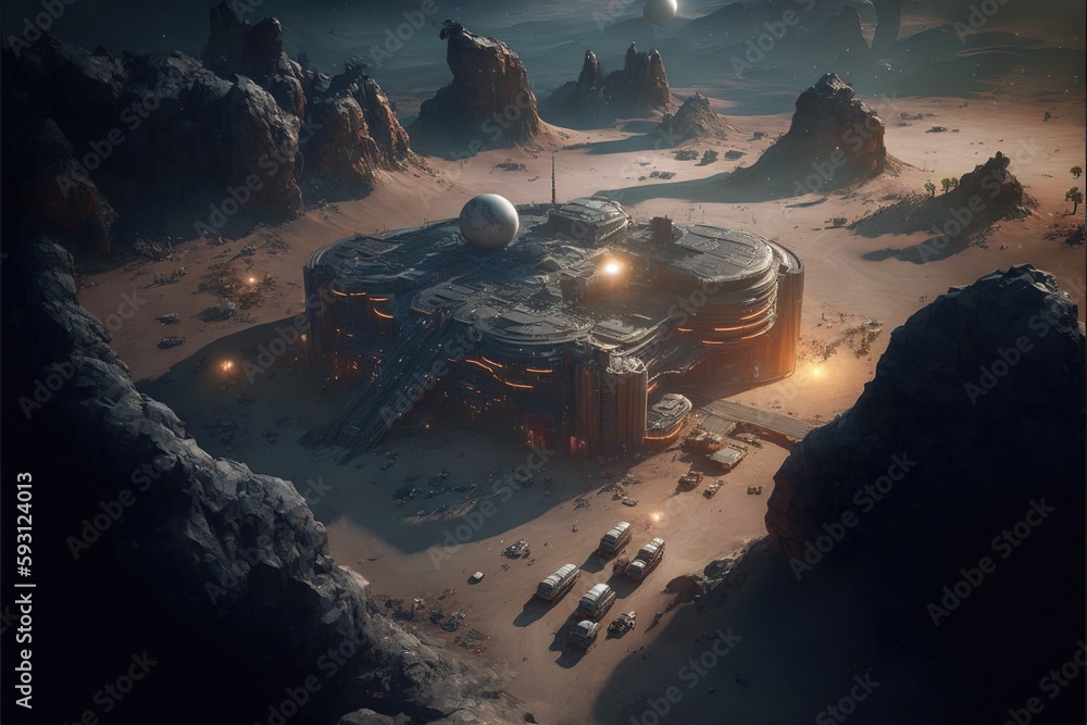 Top view scifi moon base with futuristic advance structure design on ...