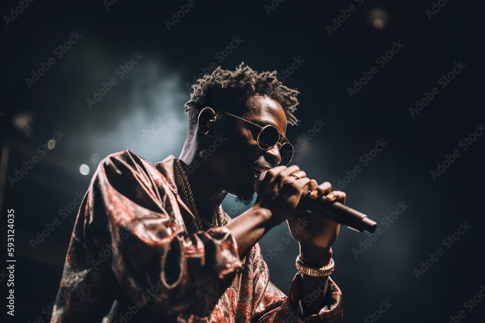 African rapper on stage rap, dynamic pose, hero angle, AI generative ...