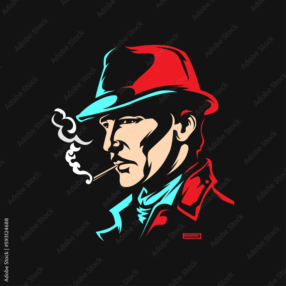 vector of a man in a hat smoking a cigar. Retro style vector ...