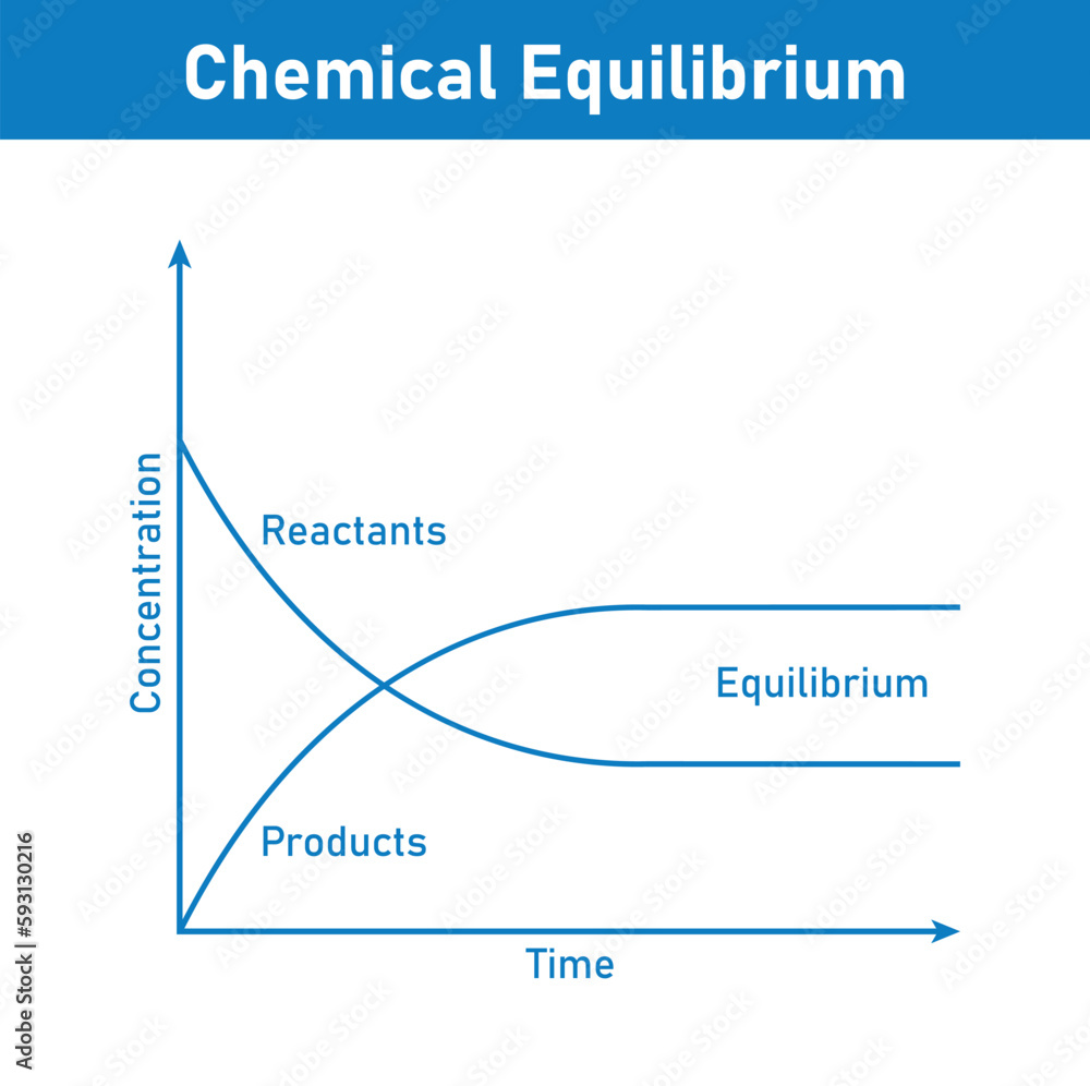 State of chemical equilibrium in reaction. Time concentration graph ...