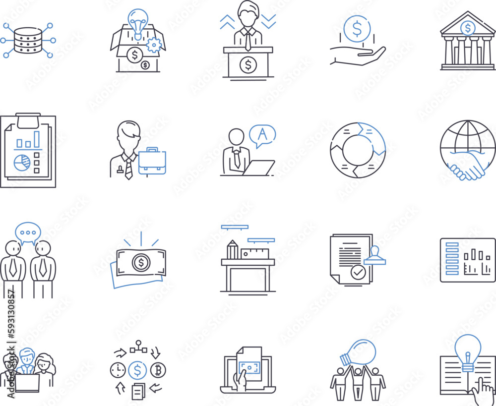 Financial reporting and auditing outline icons collection. Accounting ...