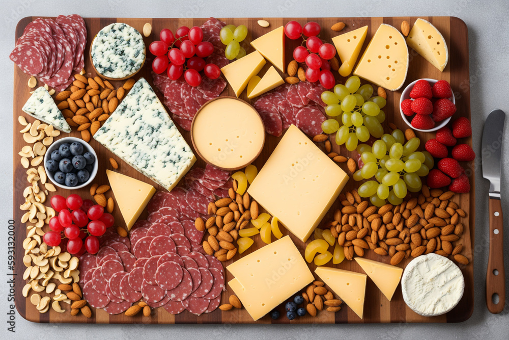 Cheese and charcuterie board. Generative AI Stock Illustration | Adobe ...